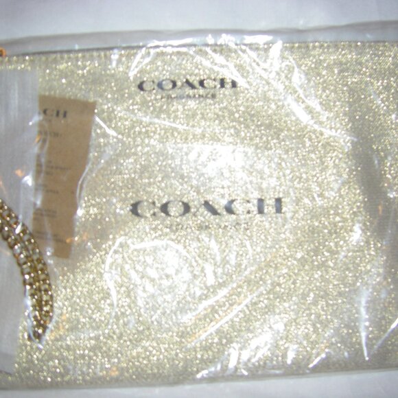 Coach | Bags | Coach Evening Pouch Gold Glitter Coated Canvas Chain ...